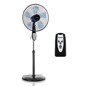 Klarstein Summerjam - Pedestal Fan, Stand Fan, Rotor Diameter: 16 inches, 50 Watts, 3 Speeds, Oscillation: 80 °, Timer, Remote Control, Height Adjustable, Color: Black