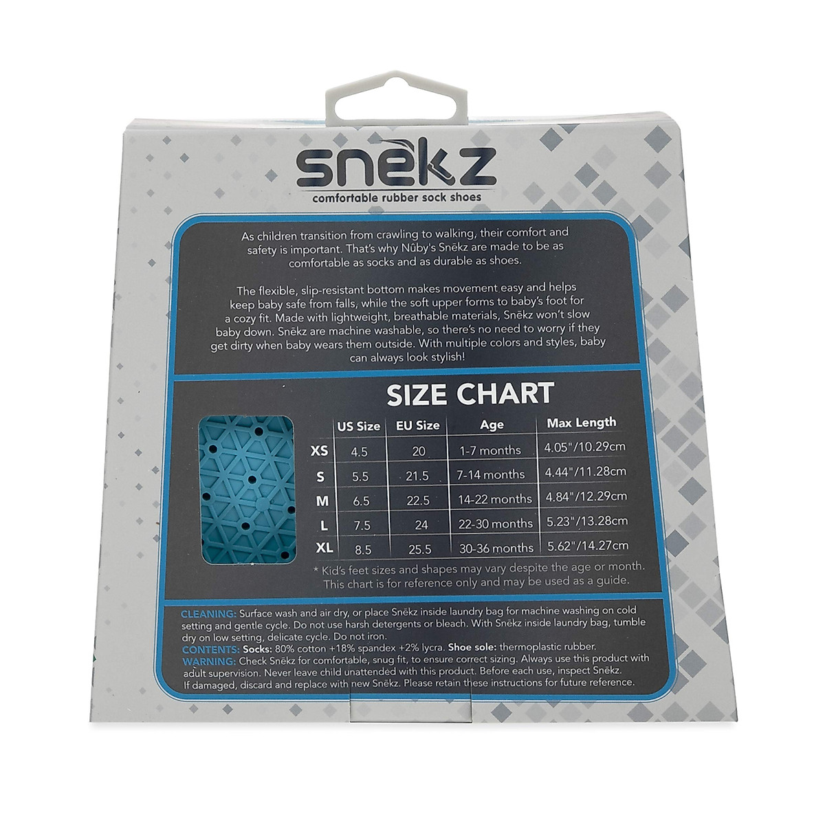 Nuby Snekz Comfortable Rubber Sole Sock Shoes for First Steps- Blue Sharks, Large 22-30 Months