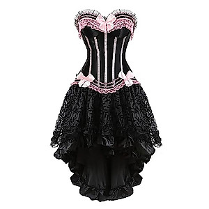 Women's Lace Bow Tie Solid Color Retro Medieval Ball Patchwork Puffy Skirt Set