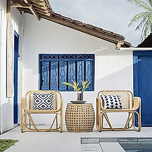 Adabana Set of 4 Outdoor Waterproof Boho Throw Pillow Covers 18 X 18 Inches,Blue and White Geometric Pillow Coves Decorative Cushion Cases Outdoor Throw Pillows for Patio Furniture Garden