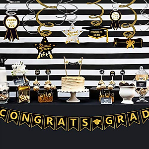 Graduation Hanging Swirl Banner Decorations, Black Gold Silver Star Banner Garland party Supplies for Class of 2023