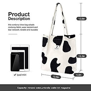 LHMTQVK Tote, Corduroy Bag Women's Shoulder Purses for Office School Shopping Travel, Cow