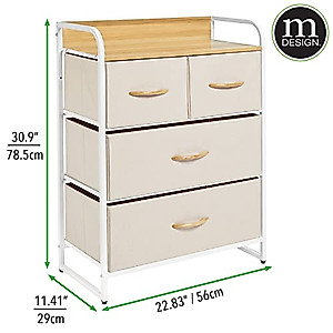 mDesign 30.9" High Steel Frame/Wood Top Storage Dresser Furniture Unit with 4 Removable Fabric Drawers - Bureau Organizer for Bedroom, Living Room, or Closet - Cream/White