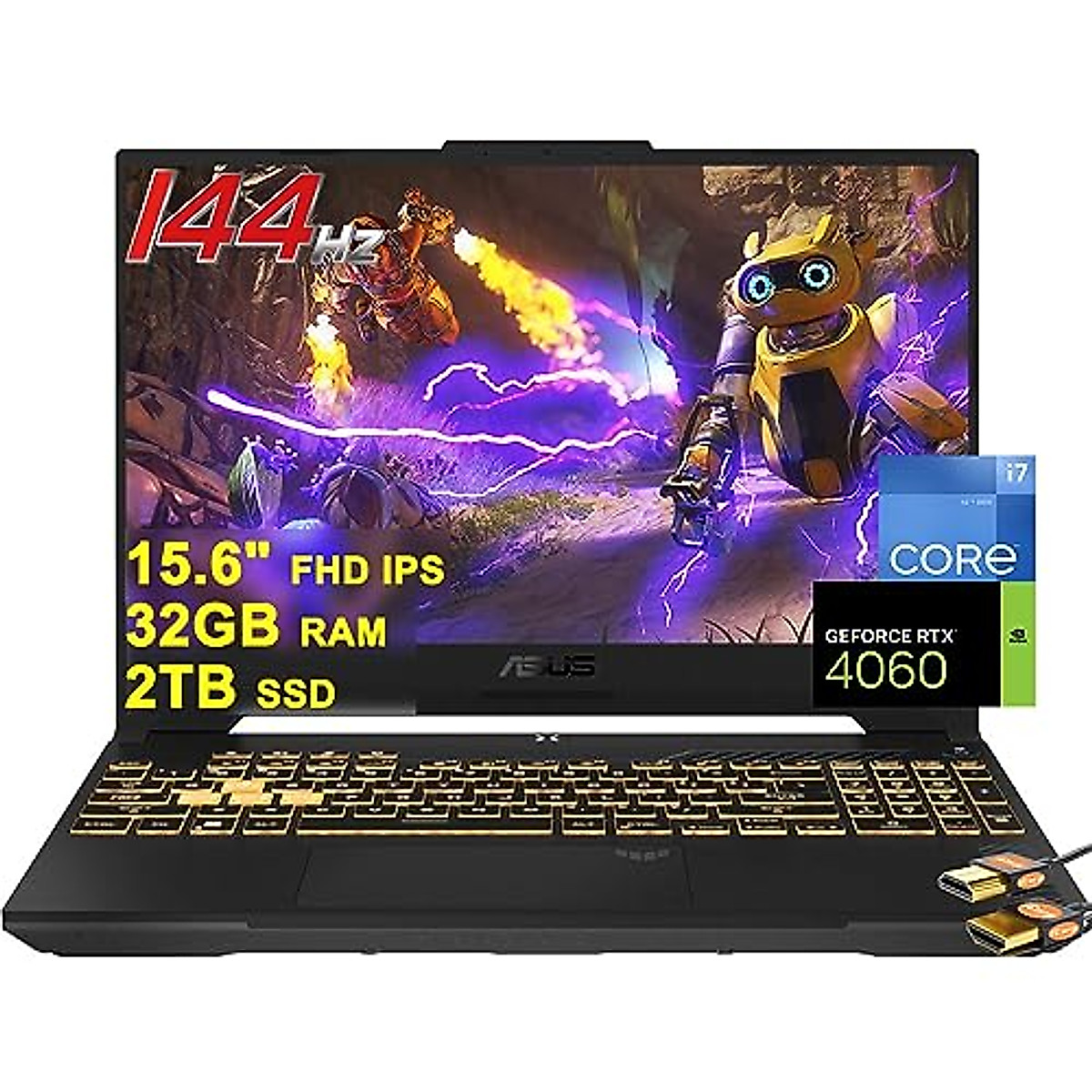 ASUS TUF F15 Gaming Laptop 15.6" FHD IPS 144Hz 12th Gen Intel 14-Core i7-12700H Processor >i9-11950H 32GB RAM 2TB SSD GeForce RTX 4060 8GB Graphic Backlit Thunderbolt4 USB-C Win11 Gray + HDMI Cable