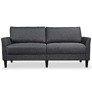 Topeakmart Mid-Century Sofa Couch Loveseat 2 Pillowed Back Cushions Flared Arms Sofa Upholstered Linen Fabric Couch Gray
