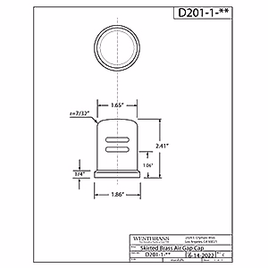 Westbrass R201-1-62 1-3/4" x 2-3/4" Solid Brass Air Gap Cap Only, Skirted, 1-Pack, Matte Black