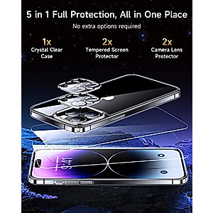 Humixx Crystal Clear Designed for iPhone 14 Pro Max Case, with 2X Screen Protector + 2X Lens Protector [Not-Yellowing][Full Body Protection] Shockproof Protective iPhone 14 Pro Max Phone Case 6.7 Inch