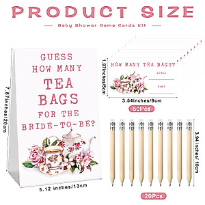 Ninehaoou 72 Pcs Bridal Shower Tea Party Favor Bridal Shower Game Prizes 1 Guessing How Many Tea Bags Sign 50 Bridal Shower Guessing Game Cards with 20 Pencils and 1 PET Jar for Guests Wedding Party