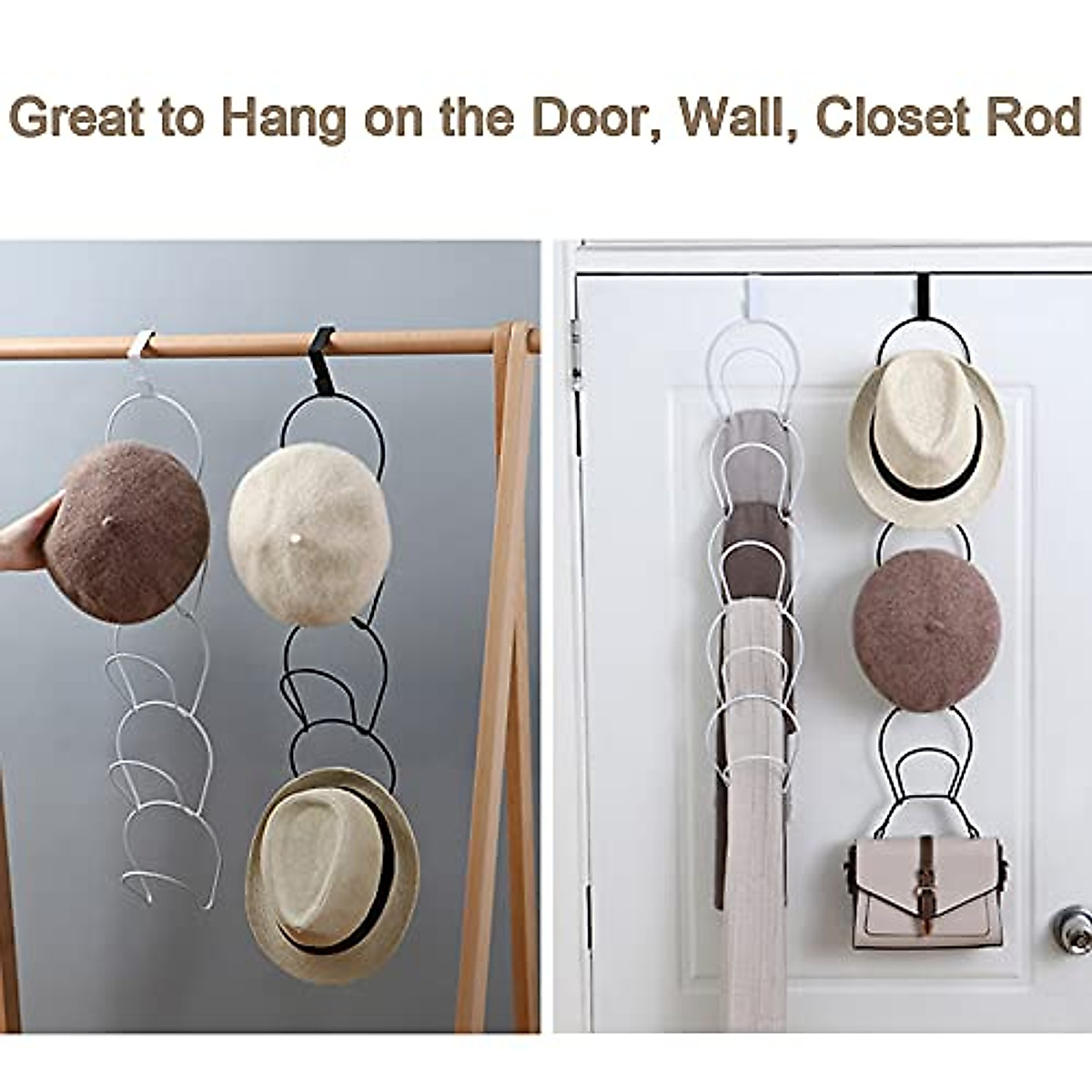 Hikinlichi 10 Pack Hat Racks Hangers Baseball Cap Holders Organizers Closet Hanging Display Storage Rack for Scarves Handbags Towels Clothes Ties Over Door Wall Mounted w Hanging Hooks Black