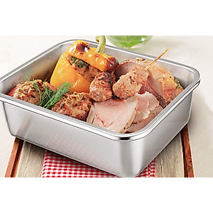 P&P CHEF Lasagna Pan, Rectangular Cake Pan Roaster Pasta Baking Cookie Sheet Pan Stainless Steel, 12.7”x10”x3.2”, Heavy Duty & Durable, Oven & Dishwasher Safe