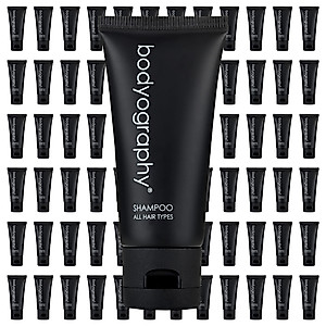 World Amenities - Bodyography - Bulk Shampoo | 50 Count, 1.4oz | Lavender Peppermint, Mini Travel Size Toiletries (100% Recyclable Tube with Flip Top Cap) Hotel Amenities, Suitable for All Hair Types