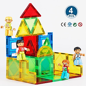 ZNZ Magnetic People Figures for Kids 4 Pieces Toys Compatible with Magnetic Tiles Magnet Blocks for Boys and Girls Gifts