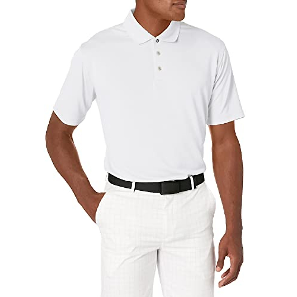 Men's Pebble Beach Golf Polo Shirt with Short Sleeve and Horizontal Textured Design, White, X-Large