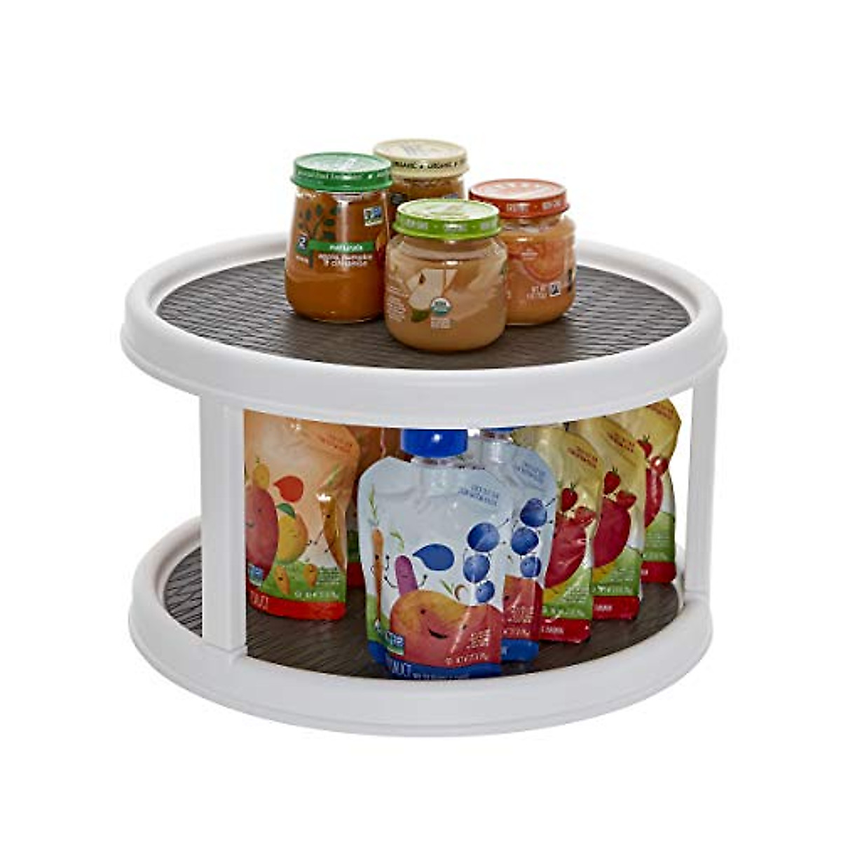 Copco Non-Skid 2 Tier Turntable, 12-Inch, White/Gray & Basics Non-Skid Pantry Cabinet Lazy Susan Turntable, 12-Inch, White/Blue