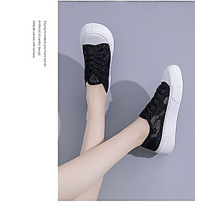 Women's Floral Breathable Sheer Mesh Sneakers,Cutouts Lace Casual Shoes,Low Top Lace Up Canvas Sneakers Fashion Platform Lightweight Walking Shoes (Black,8.5,8.5)