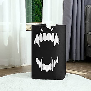 WELLDAY Laundry Hamper with Handle Vampire Teeth Laundry Baskets Foldable Dirty Clothes Basket Large Storage Laundry Organizer