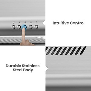 Comfee CVU30W4AST 30 inch Under Cabinet Ducted/Ductless Convertible Slim Vent Durable Stainless Steel Kitchen Reusable Filter, 3 Speed Exhaust Fan and 2 LED Lights Range Hood, 2.0 Version