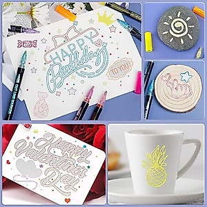 RIANCY outline markers self-outline metallic markers Super Squiggles Markers 12 Colors shimmer markers outline double line Glitter Writing Drawing for Christmas Card Greeting Crafts Scrap Booking