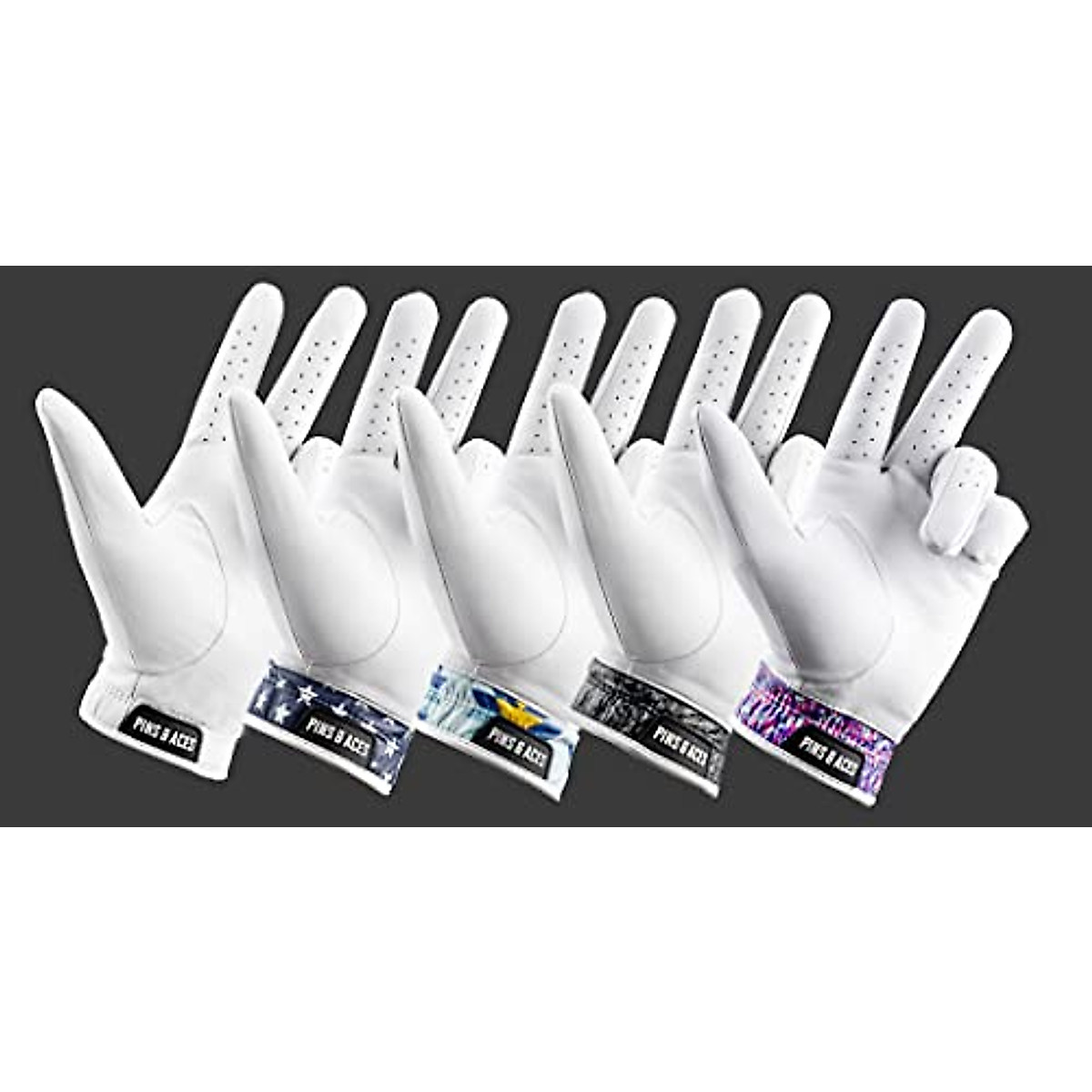 Pins & Aces - Ghost White Golf Glove Design - Premium AAA Cabretta Leather, Long-Lasting Durable Tour Glove for Men or Women - Premium Leather Golf Glove Left & Right Hand (Medium/Large, Left)