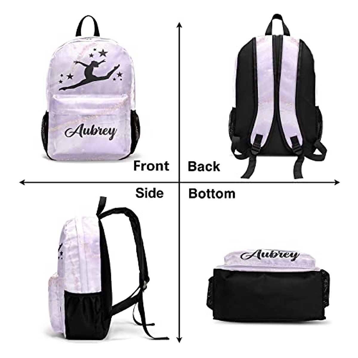 Gymnastic Abstract Marble Purple Personalized Backpack Set for Teen Boys Girls with Lunch Box & Pencil Pouch Bag Travel Backpack