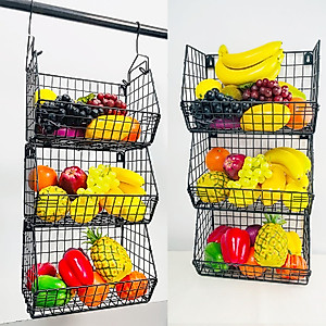 QNLALZM 3 Tier Hanging Foldable Wire Baskets Closet Organizer Clothes Shelves Countertop Caddy Bin Wall Mount Shelf Wire Storage Basket Bins for Clothing Handbags Snacks Drinks Fruits