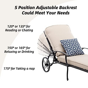 Luccalily Chaise Lounge Patio Chair with Wheels, Adjustable Reclining Rust-Resistant Aluminum Cast Poolside Chaise Lounge Furniture Set of 2, Waterproof Beige Cushion