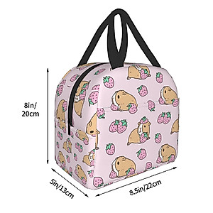 carati Insulated Lunch Bag Women, Reusable Cute Tote Lunch Box for Men, Leakproof Cooler Lunch Bags for Work Office Travel Picnic, Pink Guinea Pig And Strawberry
