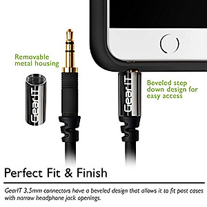 6ft 3.5mm Extension Cable, GearIT Pro Series Preminun Gold Plated 6 Feet 3.5mm Auxiliary Audio Stereo Extension Male to Female Cable, Black