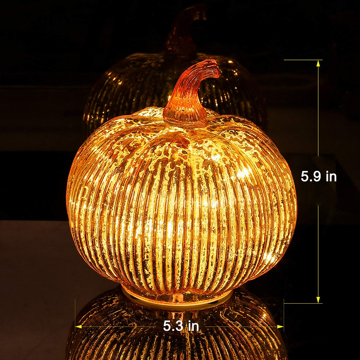 hvfun Mercury Glass Light up Pumpkin with Timer- Fall Decoration for Home-Lamps for Festive Decoration-Halloween Decorations (Gold)