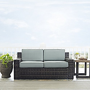 Crosley Furniture KO70102BR Beaufort Outdoor Wicker Loveseat, Brown with Mist Cushions