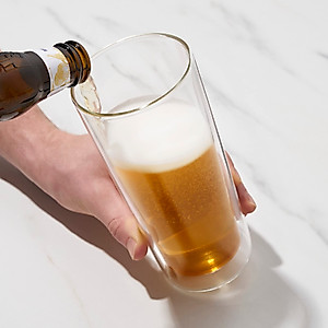 True Double Walled Beer Glasses Drinking Set, Pint Glass Tumblers for Housewarming, Birthday, Wedding, Home Bar Accessories, 16 oz, Set of 2, Clear