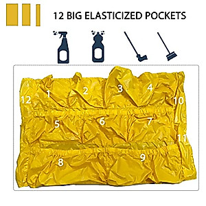 Yellow Trash Can Caddy Bag for Garbage Bins- Fits 32-50 Gallon Can & 12 Storage Pockets & Heavy Duty Vinyl Construction, Ideal for Housekeeping /Maid Services/Janitorial Companies/ Cleaning Crews