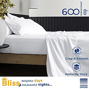 600 Thread Count 100% Egyptian Cotton Pillow Cases, White Standard Pillowcase Set of 2, Long-Staple Combed Pure Natural 100% Cotton Pillows for Sleeping, Soft & Silky Sateen Weave Bed Pillow Cover
