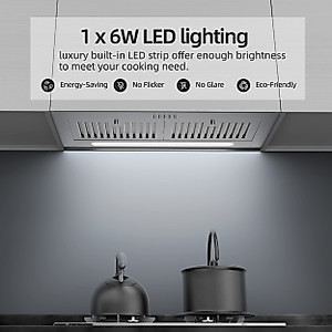 FIREGAS Range Hood Insert 30 inch, 600 CFM Ducted/Ductless Convertible Kitchen Hood with LED Light, Built-in Vent Hood with 3 Speed Exhaust Fan, Baffle Filters, Stove Hood with Carbon Filters