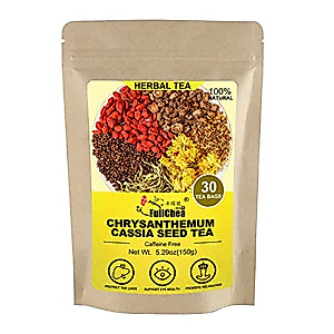 FullChea - Chrysanthemum Cassia Seed Tea, 30 Teabags, 5g/bag - Burdock Root, Goji Berries, Osmanthus, Honeysuckle Combination Herbal Tea - Liver Clearing & Vision Improving