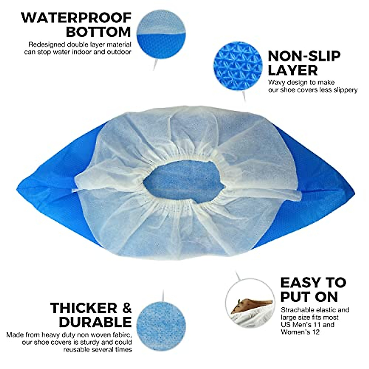 Heavy Duty Shoe Covers Disposable Non Slip Waterproof, 50 Pack, Double Layer Bottom, Extra Heavy Duty Durable Booties, One Size Fits Most