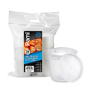 PAMI Deli Plastic Containers With Lids [24-Pack, 24oz] - Small Food Containers For Sauces, Salsas, Dips - BPA-Free, Microwave & Freezer Safe Food Storage Pots- Clear Meal Prep Condiment Containers
