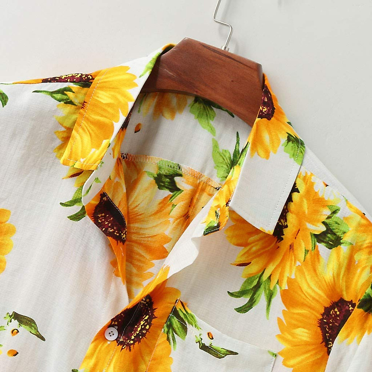 GDJGTA Men's Hawaiian Shirt Casual Colorful Sunflower Print T-Shirt Buttons Lapel Top Short Sleeve Tee Loose Blouse