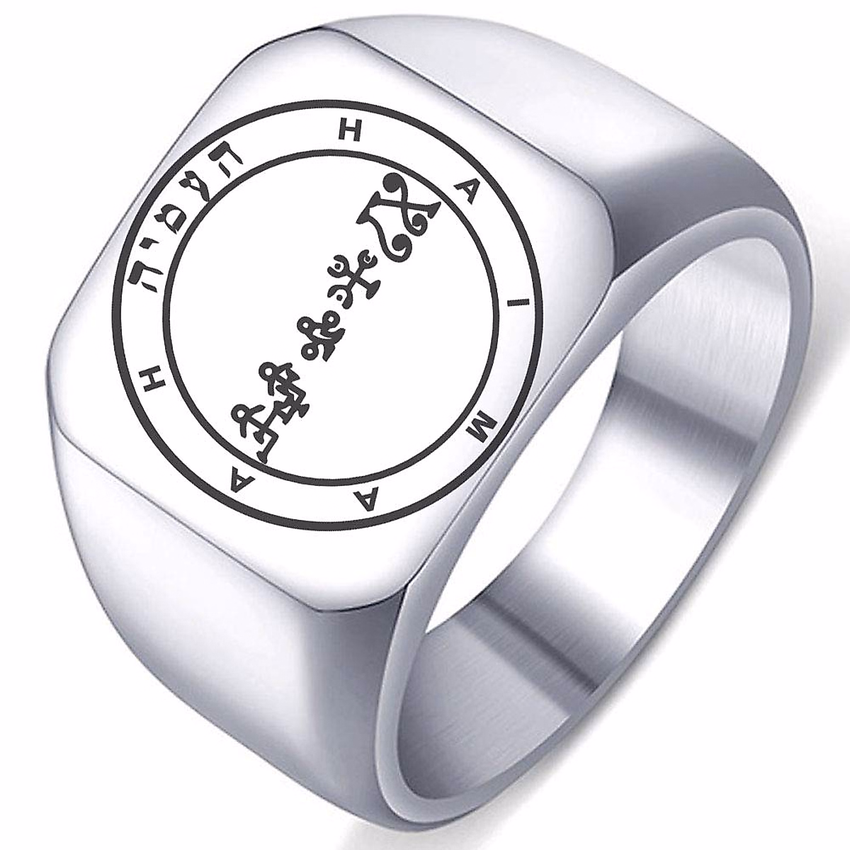 Dacai Engraved 72 Angels Symbol Haamiah Magick Power Silver Stainless Steel Men's Womens Sigil Protect Ring