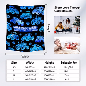 COOPASIA Personalized Tractor Blanket with Name, Tractors for Kids Ages 4-8 5-7 Throw Blanket, Kids Blanket for Car Lovers, Boys Throw Blanket Tractor Room Decor for Couch Office (Blue, 40x50 Inch)