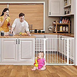 Newnice 29.7"-46" Safety Baby Gate for Stairs, Auto Close Pressure Mounted Easy Walk Thru Dog Pet Gate for The House, Doorways, Extra Wide Child Gates for Kids Toddler, White