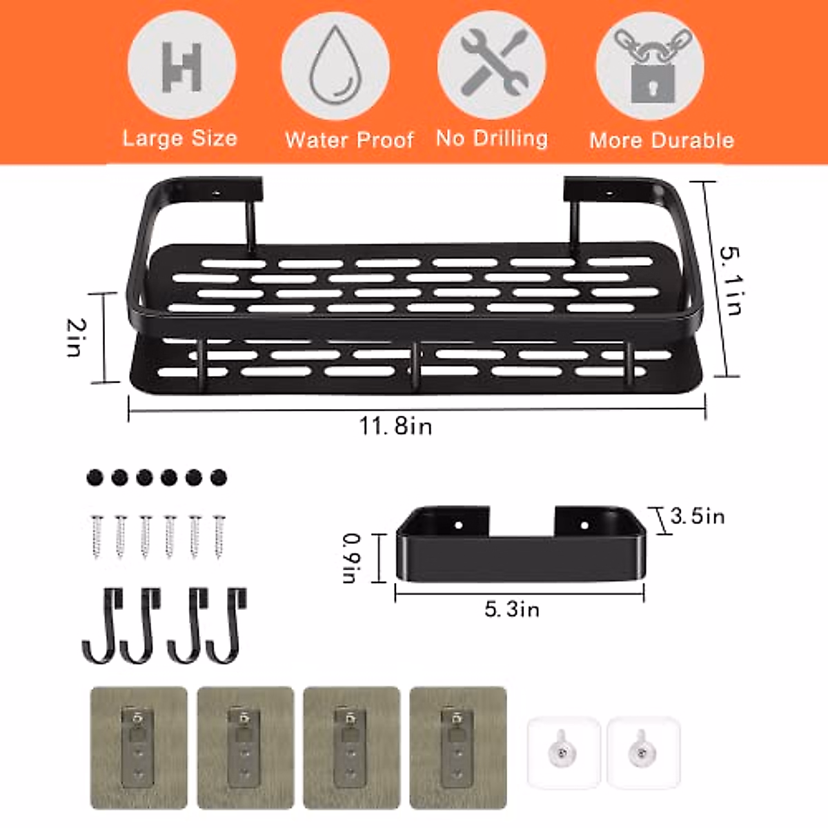 BZVlemon 3Pack Adhesive Shower Caddy with Soap Holder and 4 Hooks, Bathroom Shower Organizer, Space Aluminum Shower Shelves Rustproof Waterproof and Easy Mount