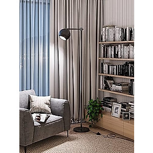 addlon Mid Century Modern Floor Lamp with Remote Control, 63 Inches Adjustable Black Globe Standing Lamp for Living Room,Antique Standing Lamp with Metal Shade for Reading Bedroom Office