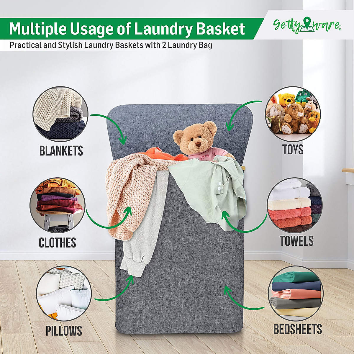Gettyware laundry room decor|Large Laundry Basket|140L Clothes Hampers for Laundry, Dirty Clothes Hamper|collapsible laundry baskets|household essentials|bedroom accessories|laundry basket with lid