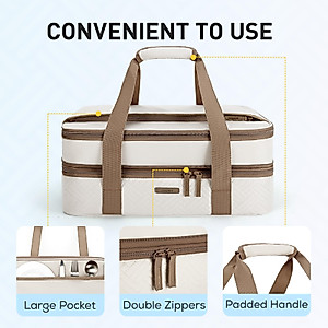 TOURIT Double Decker Insulated Casserole Carrier for Hot or Cold Food Expandable Thermal Food Carrier for Picnic Cookouts Potluck Parties Fits 9" x 13" Baking Dish