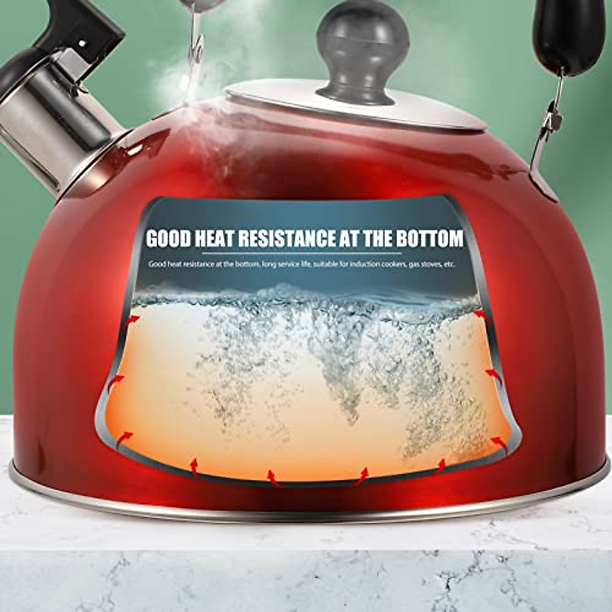 MAXBUS Whistling Tea Kettle Stainless Steel Stovetop Tea Pot Hot Water Fast to Boil Teapot with Anti- Hot Handle Tea Boiler Hot Water Kettle for Tea Coffee Red (Color : Red)