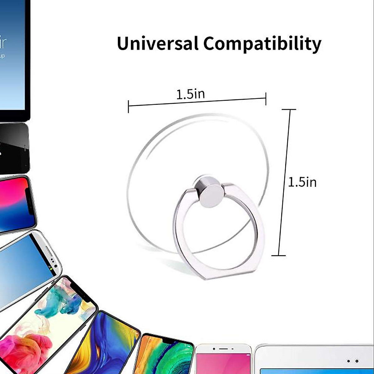 Cell Phone Ring Holder Stand Transparent Finger Grip Loop 360 Degree Rotation Finger Ring Stand (4 x Black (Round))