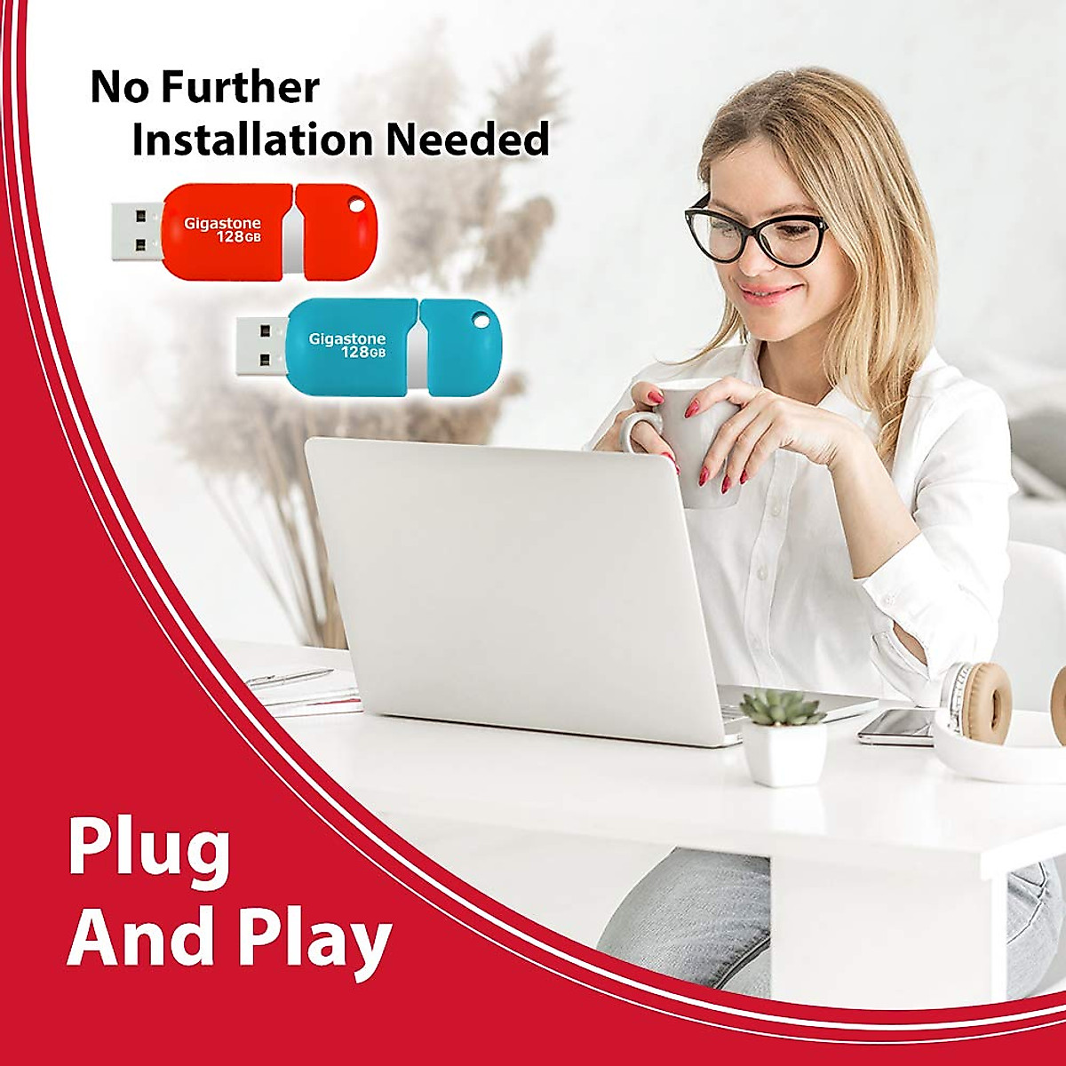 [Gigastone] V10 128GB 2-Pack USB 2.0 Flash Drive Thumb Drive Memory Stick Pen Drive Capless Retractable Design (Blue&Orange)