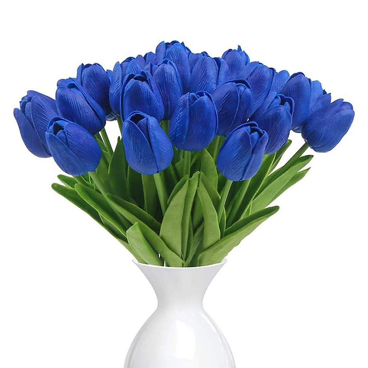 Lazeny 20 pcs Artificial Tulip Flowers Real Touch PU Bouquet Fake Flower Arrangements Indoor Outdoor Wedding Decoration Table Centerpieces, for Home Office Party Garden Porch Window Decor (Blue)