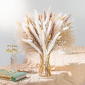 93PCS Natural Pampas Grass Mix Bouquet | Dried Pampas Bouquet for Wedding Boho Flowers Home Table Decor Desk Decor, Rustic Farmhouse